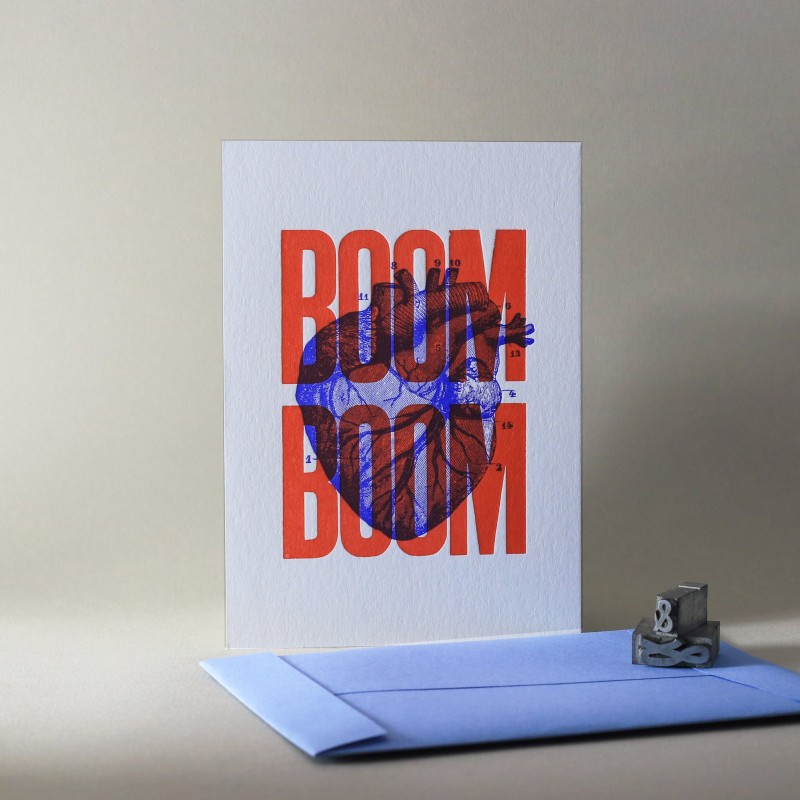 Carte Boom boom rouge - Impression typo /Letterpress
